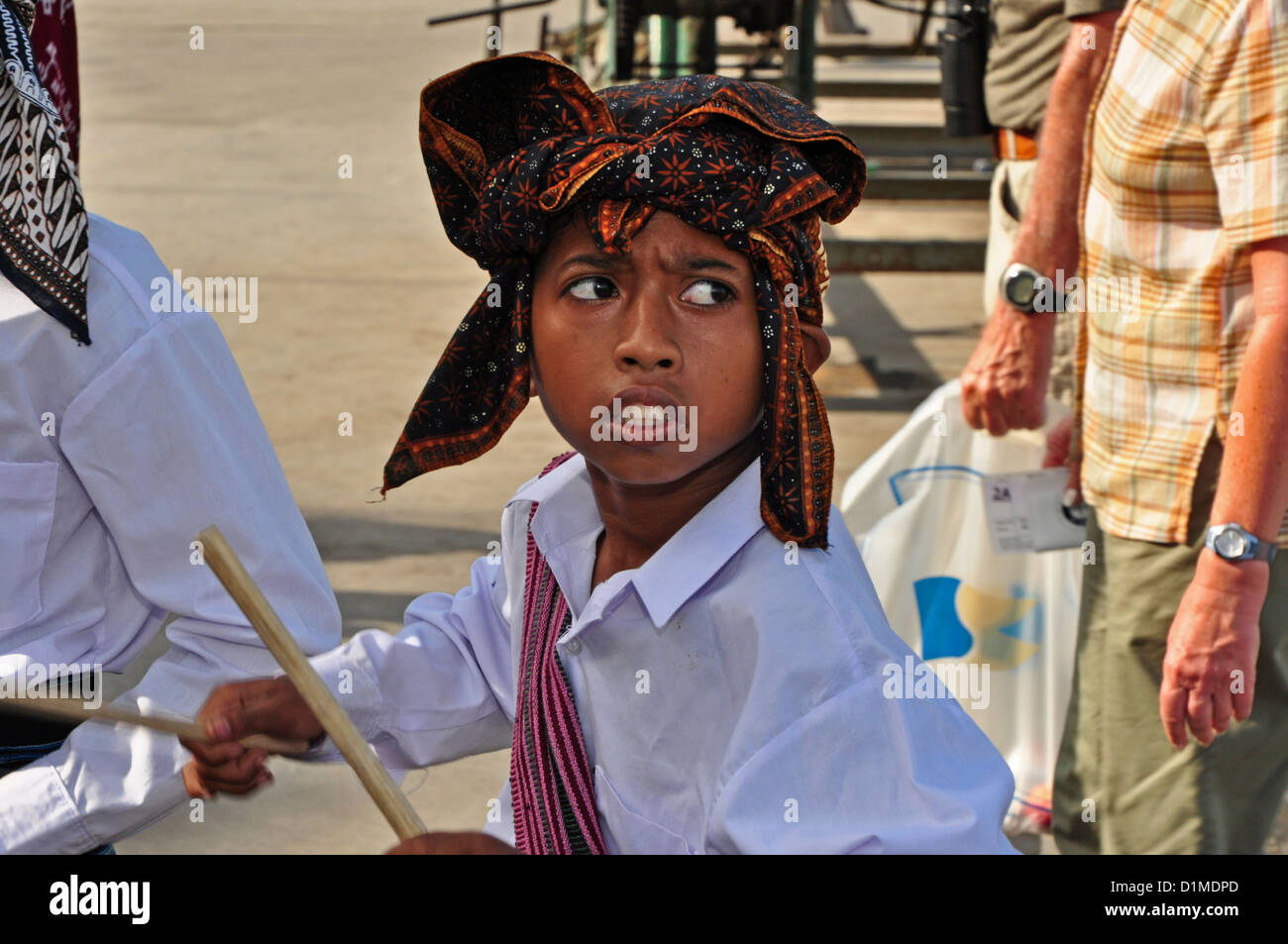 INDONESIA, Flores, Maumere, drummer boys in traditional dress as part ...