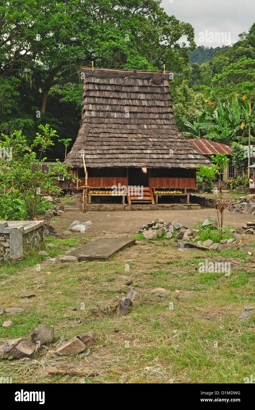 INDONESIA, Flores, Wolowaru, traditional Indonesian buildings with high ...