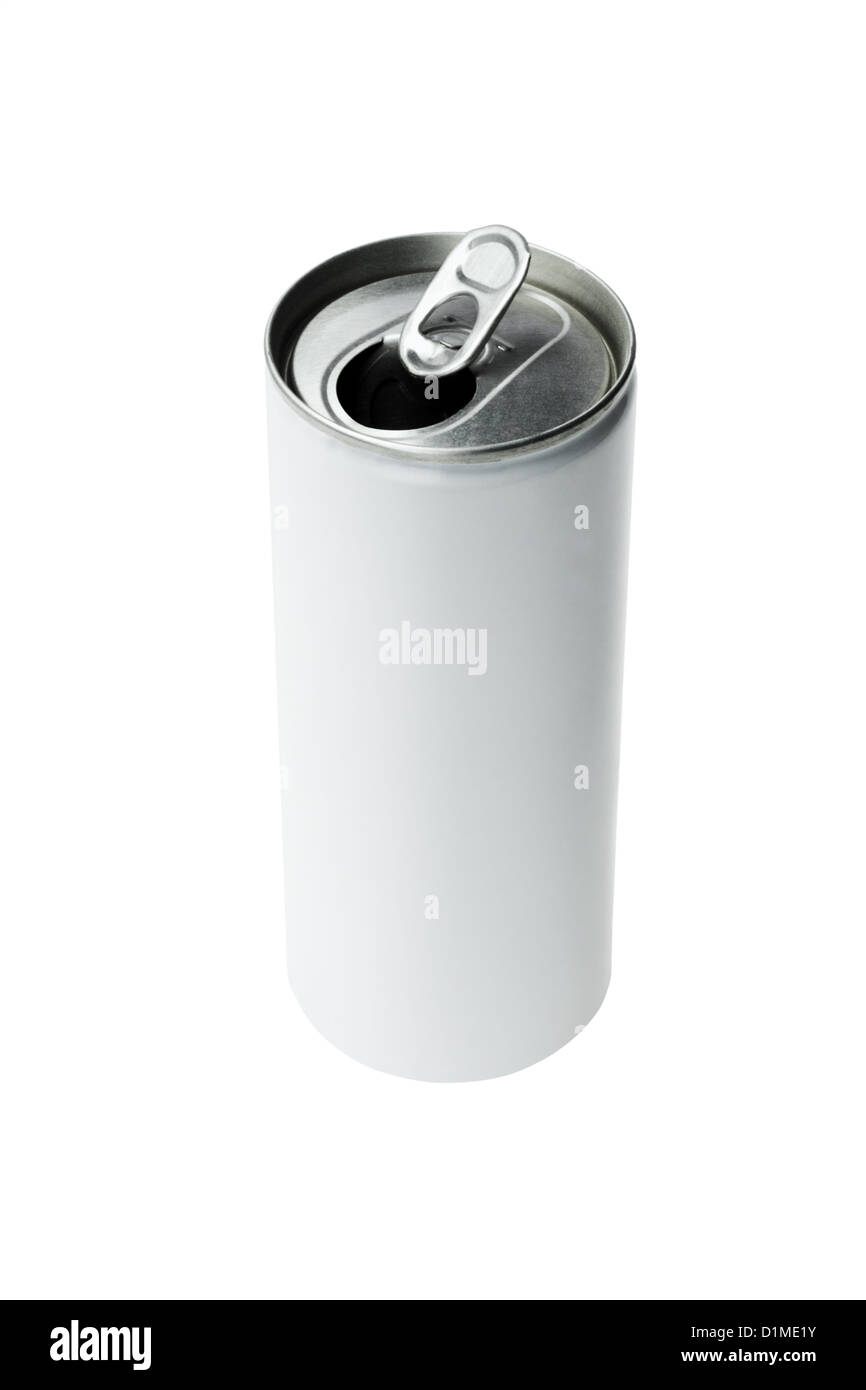 Open Aluminium Drink Can on White Background Stock Photo - Alamy