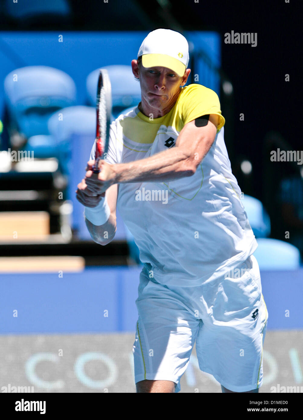 29.12.2012 Perth, Australia. Kevin Anderson (RSA) in action against ...