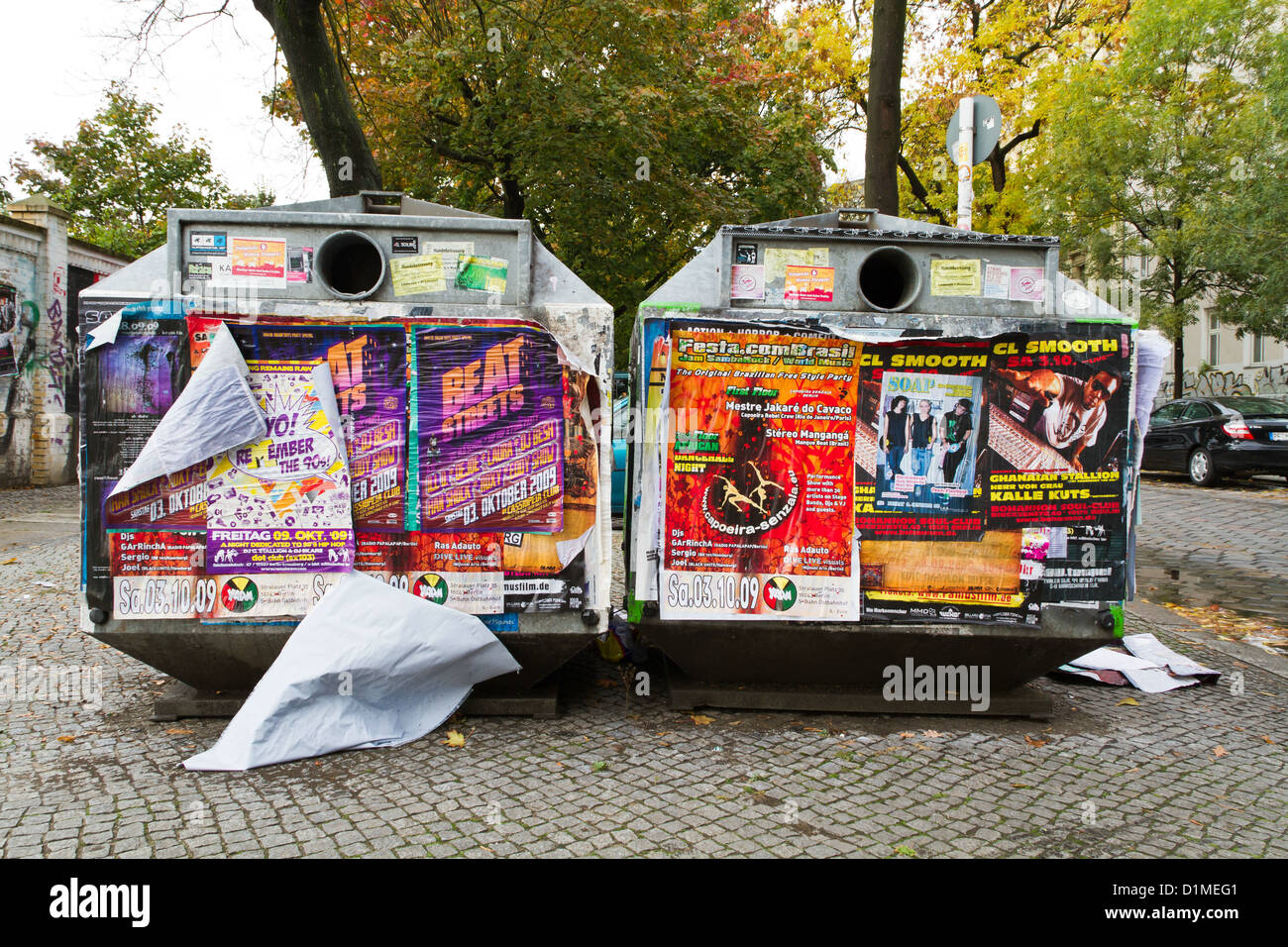 Refuse Container Covered With Posters In Berlin Kreuzberg Germany