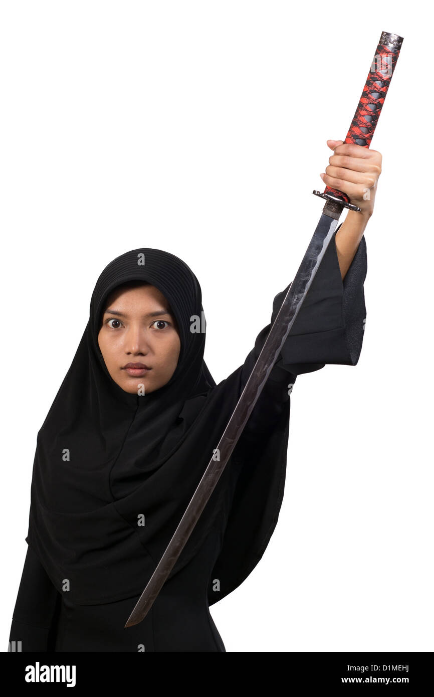 warrior raises his sword Stock Photo - Alamy