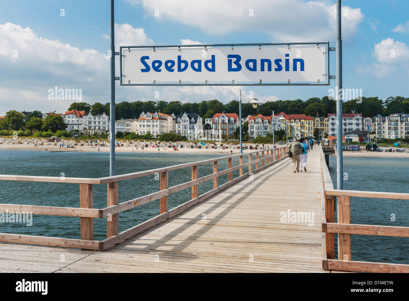 Welcome Sign, Seebrücke Bansin, pier at the Baltic Sea, Bansin, Usedom ...