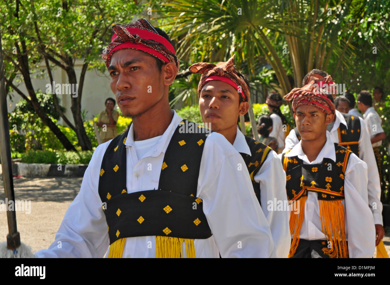 INDONESIA, West Timor, Kupang, young warriors in traditional dress as ...