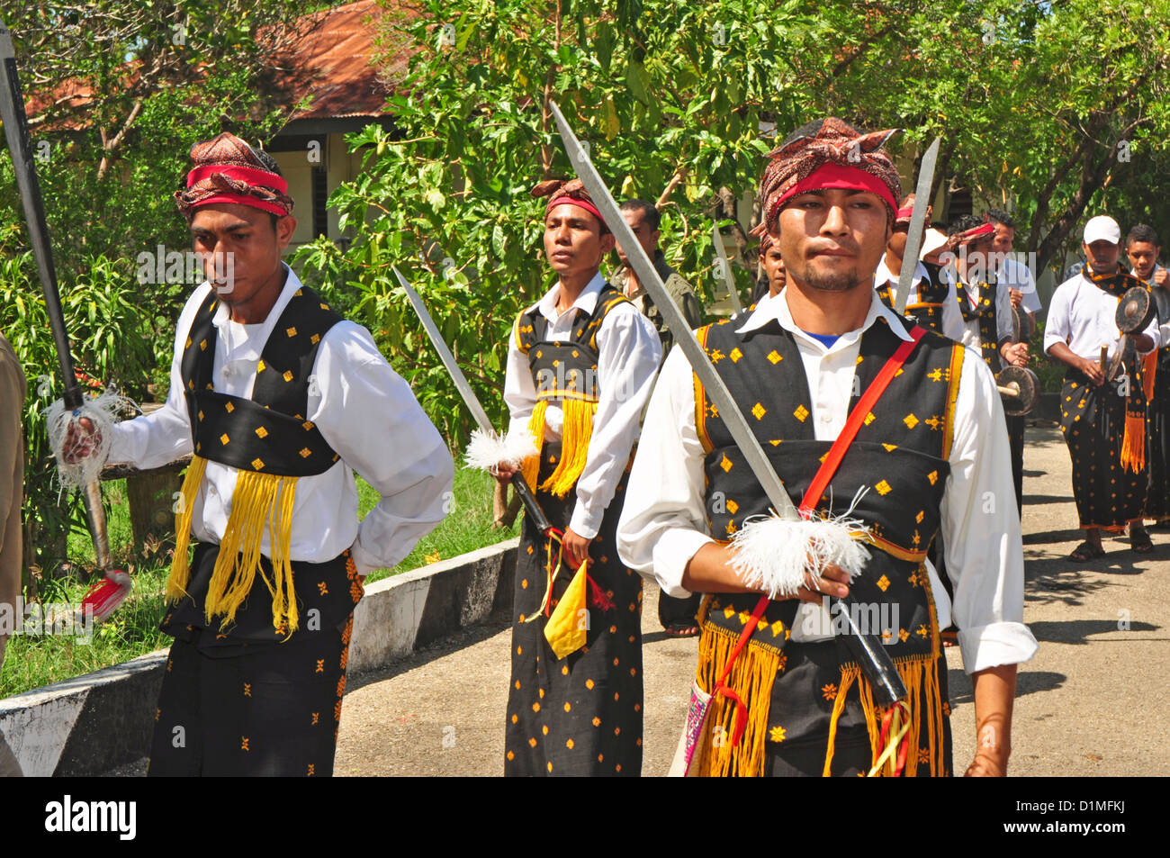 INDONESIA, West Timor, Kupang, young warriors in traditional dress as ...