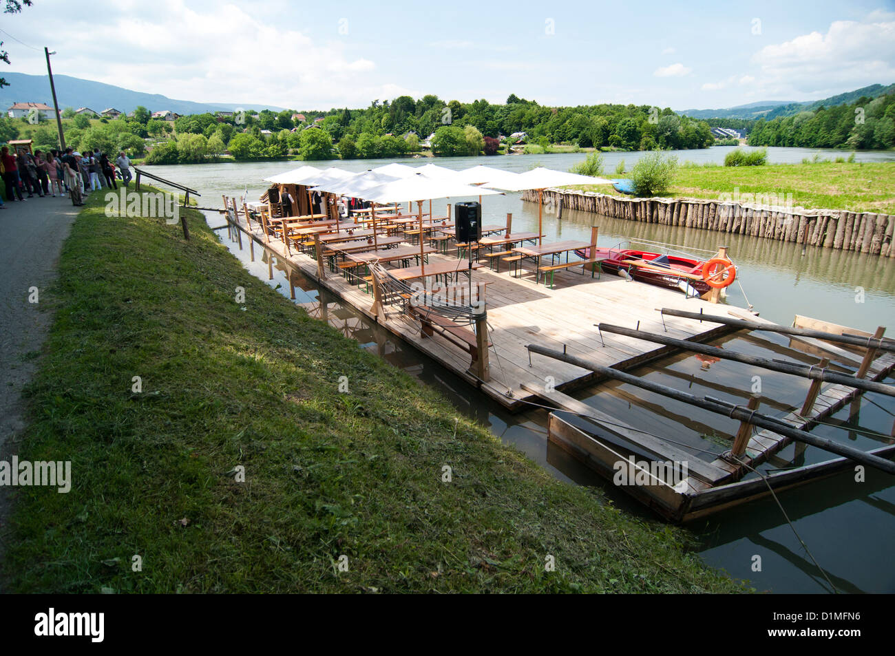 Lumber raft made for tourists Stock Photo - Alamy