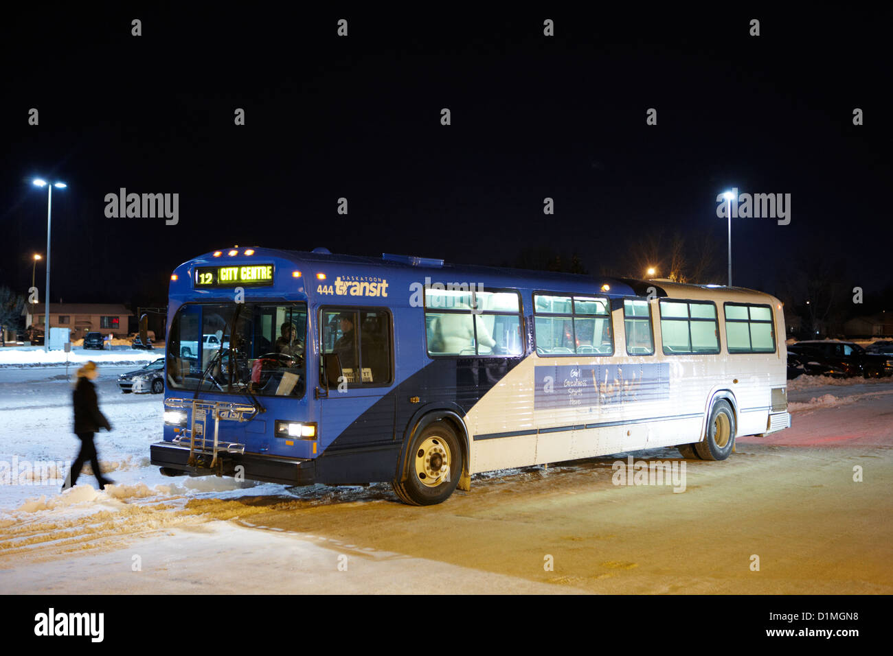 Saskatoon transit bus on frozen snow covered street in Saskatchewan ...