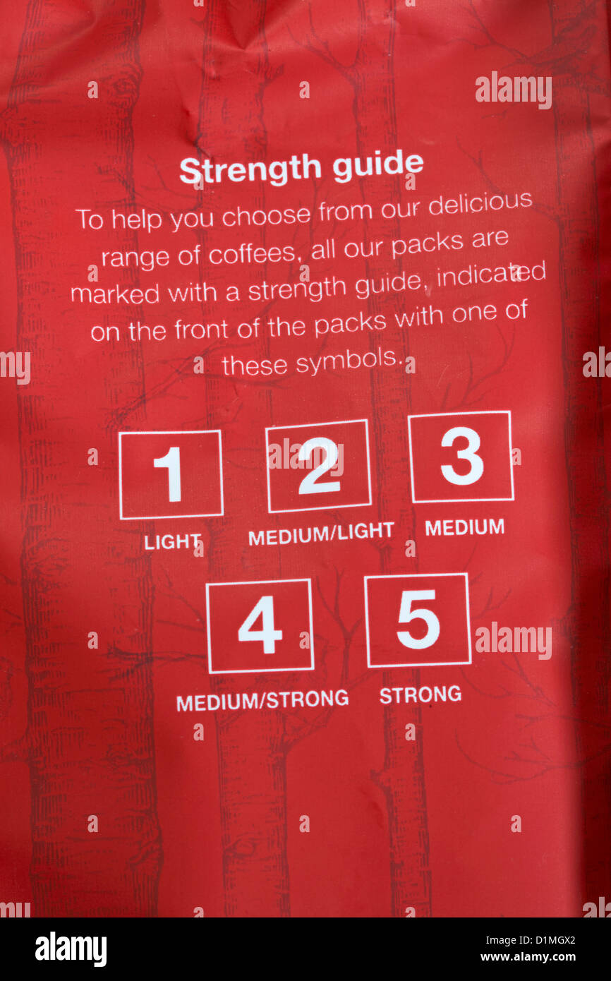 coffee strength guide on packet of coffee Stock Photo - Alamy