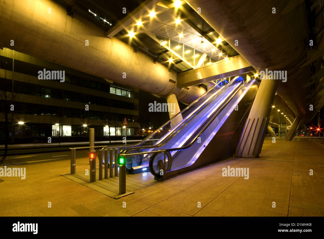 Escalators leading to an above ground tram station, Den Haag, the ...