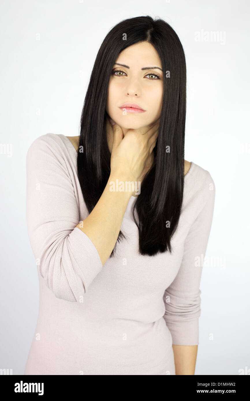 Good looking female model sick with sore problem Stock Photo - Alamy