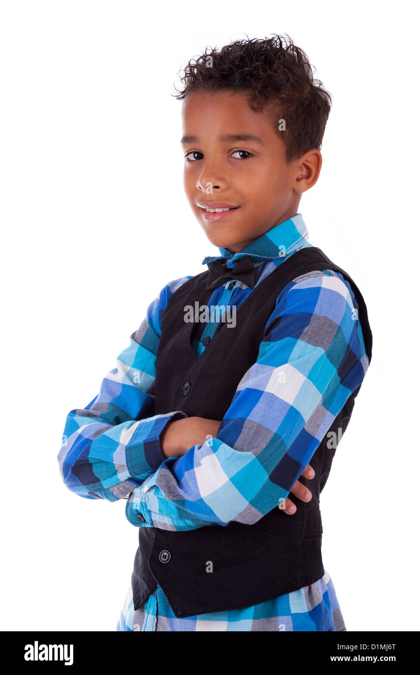 Portrait of a cute african american little boy with folded arms ...