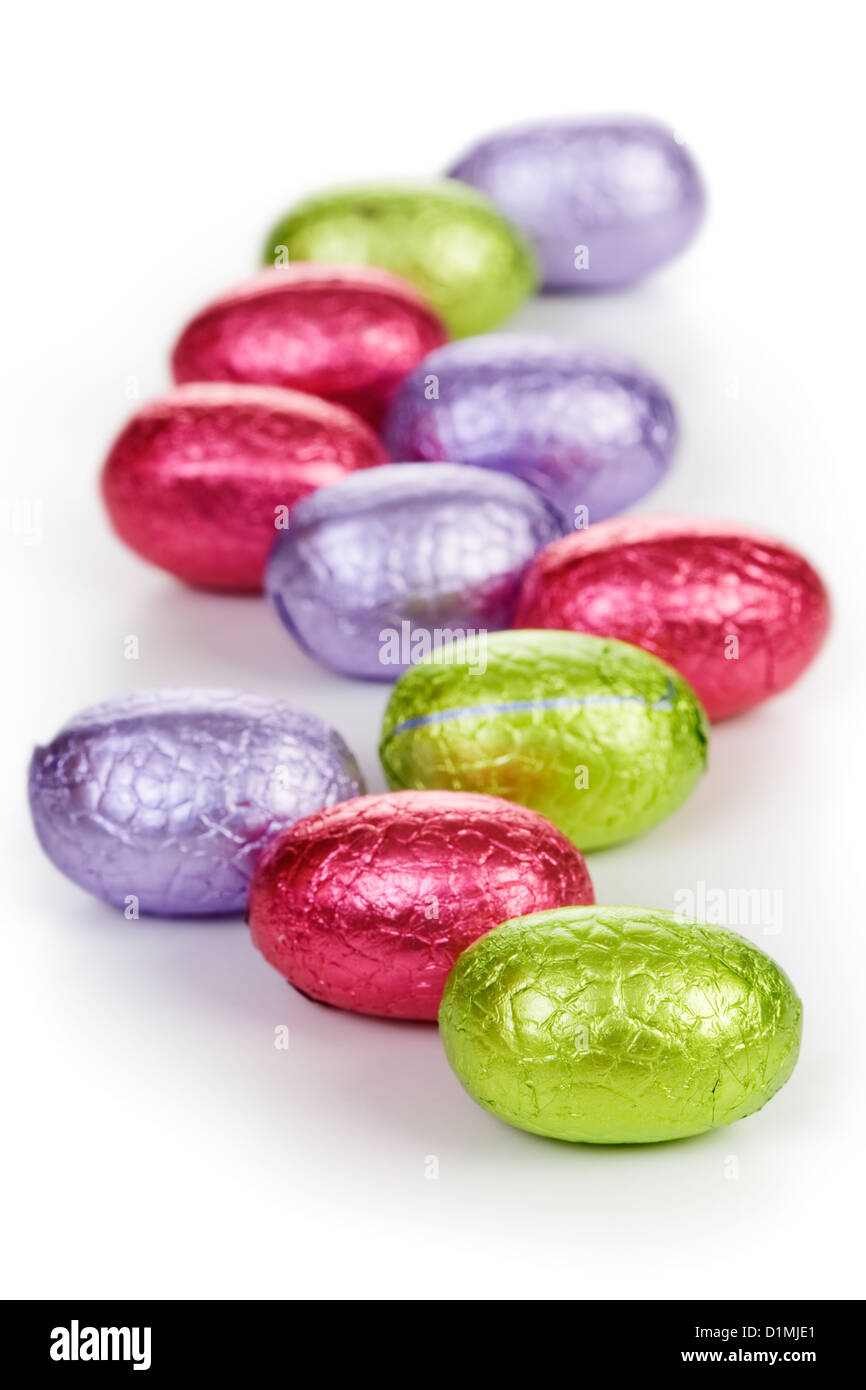 Chocolate candy Easter eggs wrapped in foil Stock Photo - Alamy