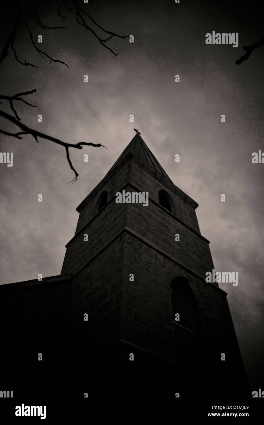 Gothic church steeple in Bandera, Texas USA Stock Photo - Alamy
