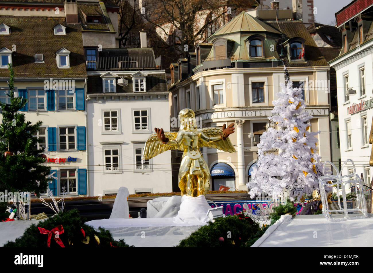 Switzerland, Basel. Basel Winter Holiday Market (aka Basler Weihnacht ...
