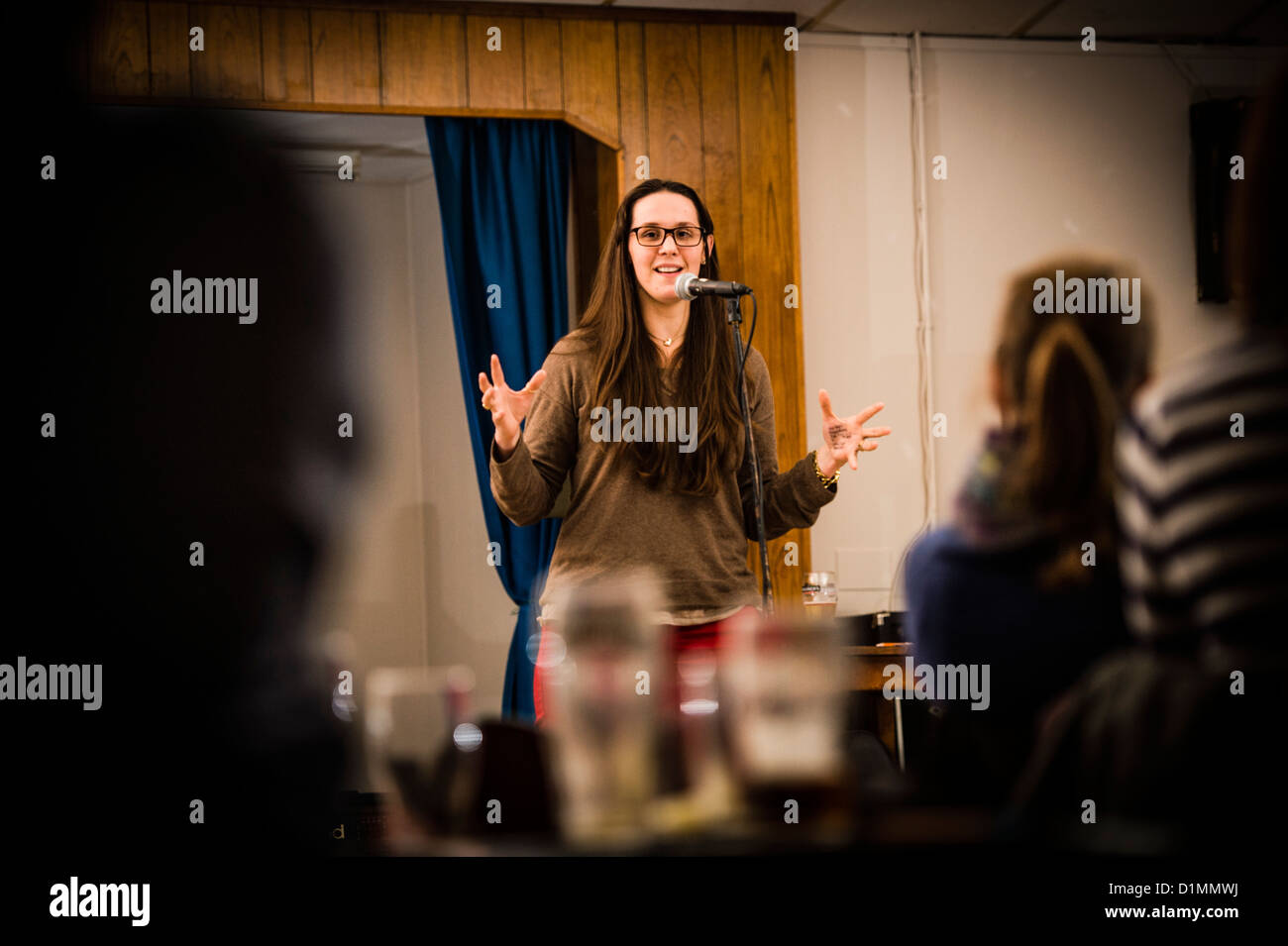 JULIE GRADY THOMAS, stand up comedy performer, at an open mike night in ...