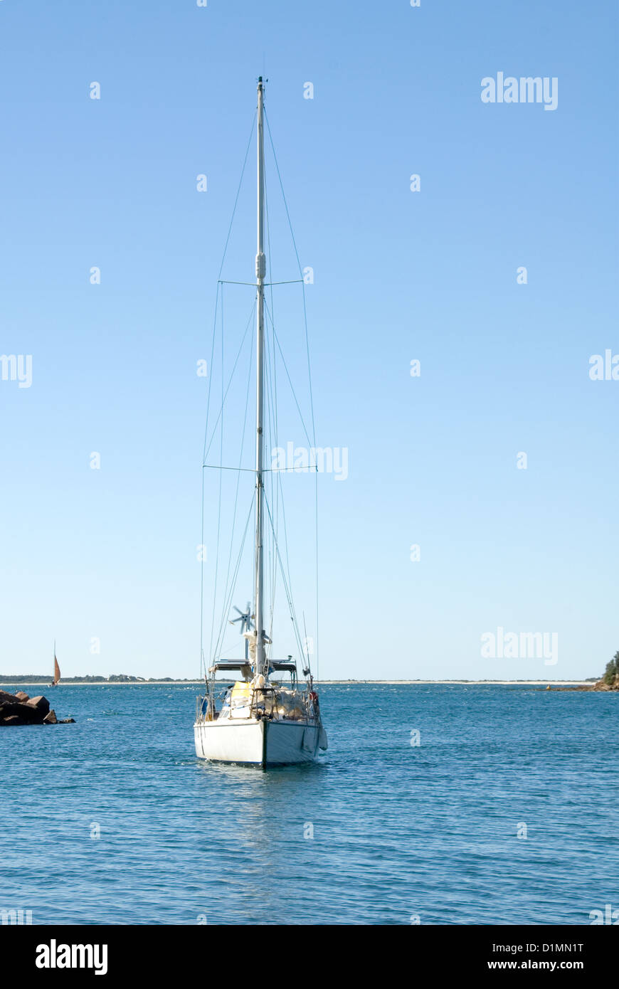 A sailing boat entering Nelson Bay Harbour, Port Stephens, New South ...