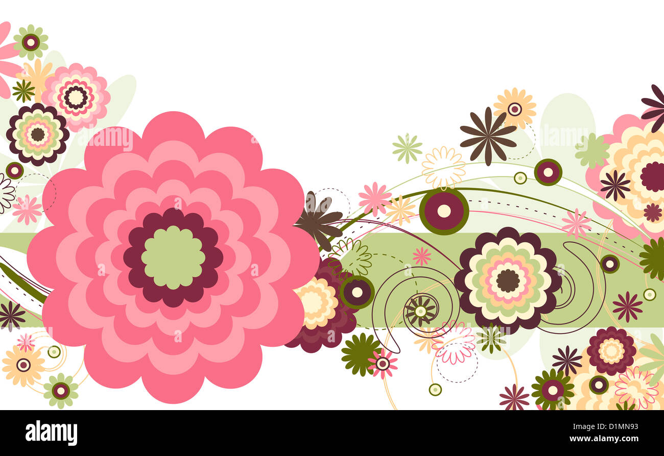 Floral abstract design featuring floral and circle shapes and curved ...