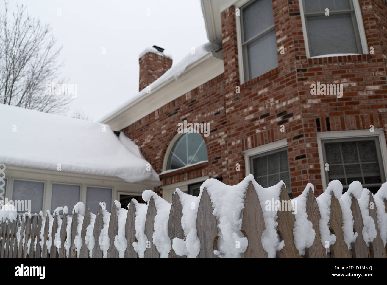 A blizzard swept the Midwest in December 2012. Snow on the roof and ...
