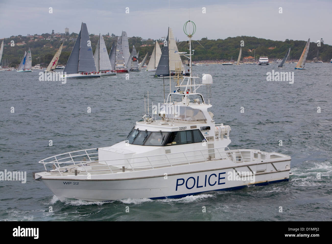 Australian police motor boat in sydney harbour at start of sydney to ...