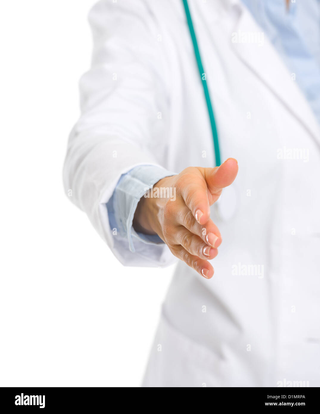 Closeup on medical doctor woman stretching hand for handshake Stock ...