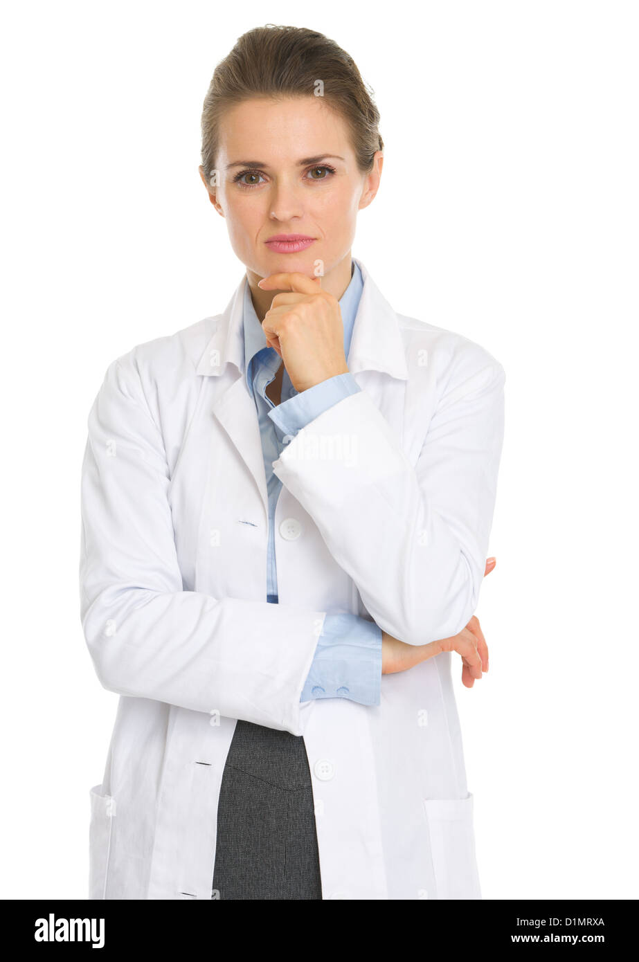 Portrait of thoughtful woman in white robe Stock Photo - Alamy