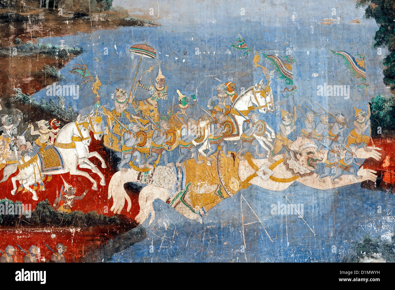 Murals of scenes from the Khmer (Reamker) version of the classic Indian ...