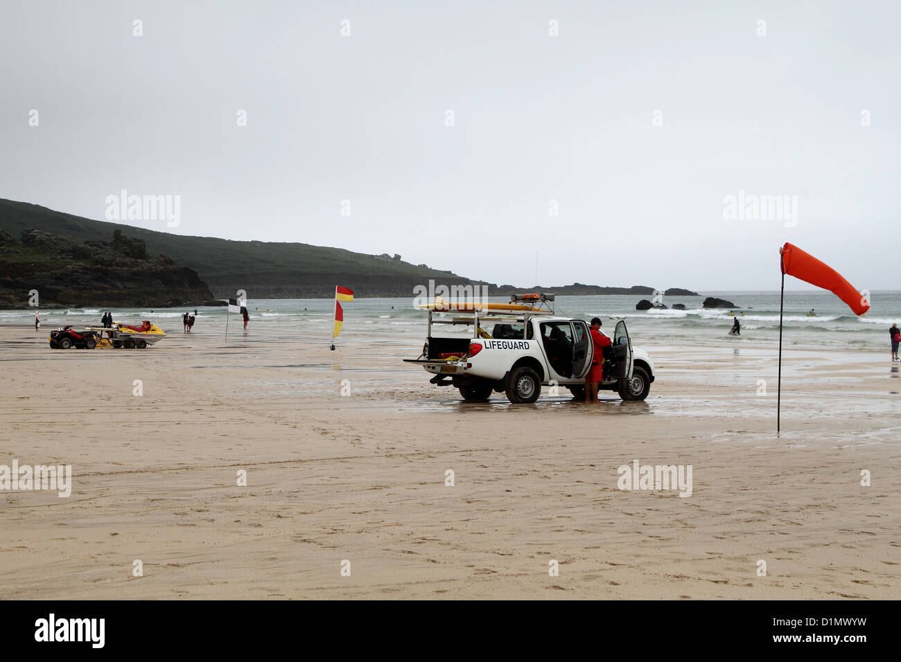 RNLI 4x4 truck on the beach at St Ives, in Cornwall, 17th August 2012 ...