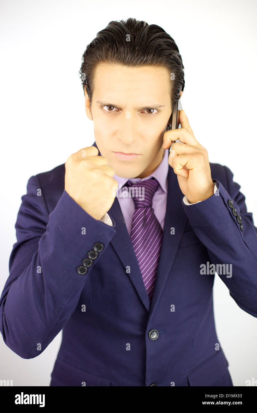 Bad cool businessman talking on the phone angry stressed out Stock ...