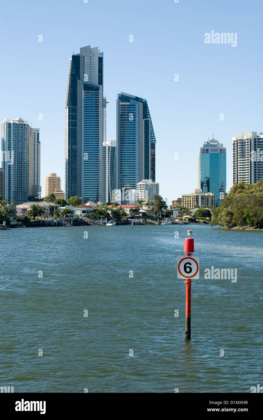 Apartment Buildings on Waterway Stock Photo - Alamy