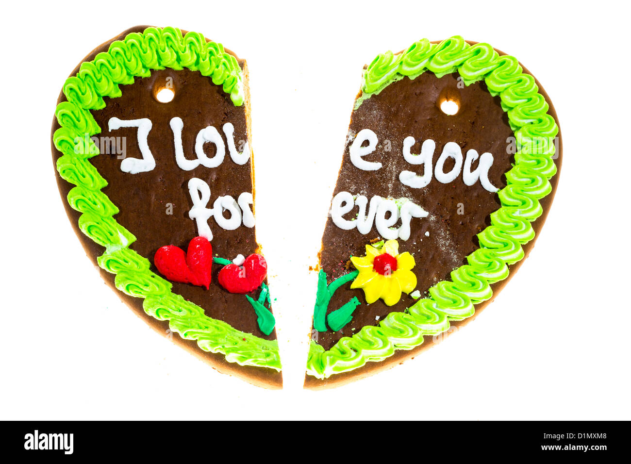 Gingerbread heart, broken into two pieces, symbol for finished love ...