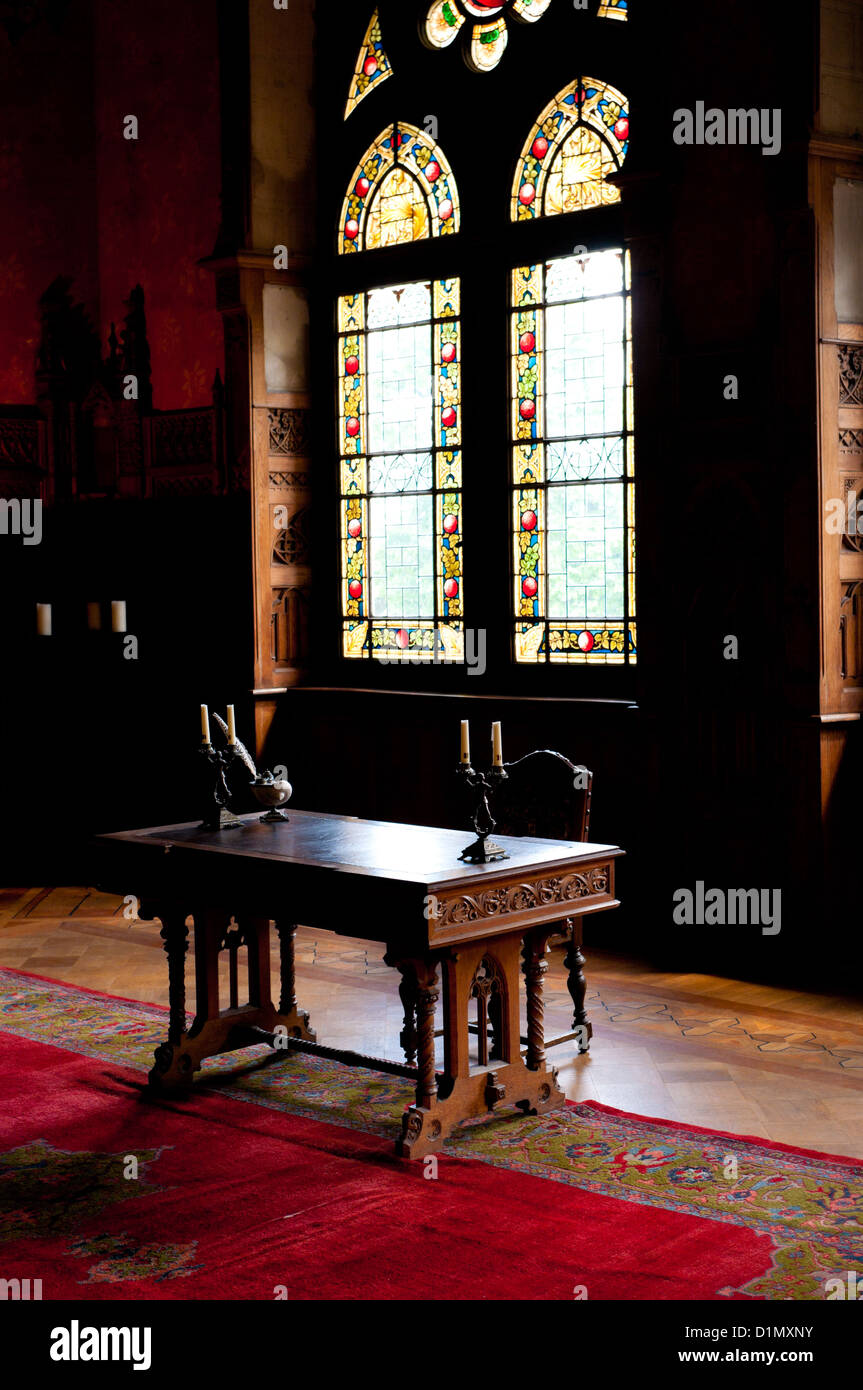 medieval room with stained glass window Stock Photo - Alamy