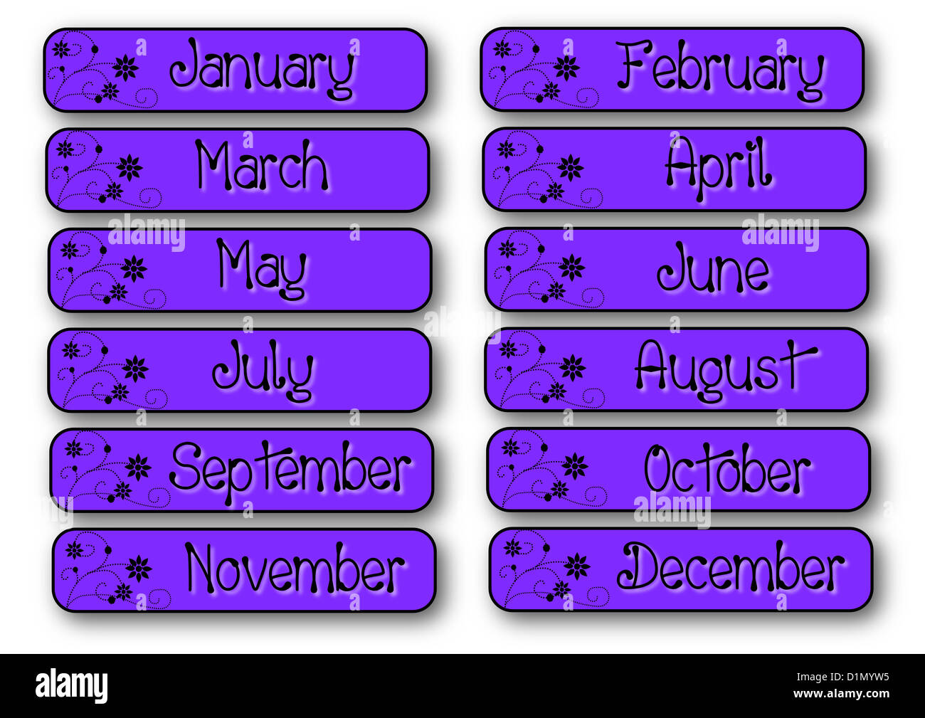 Simple abut pattern cards with months Stock Photo - Alamy