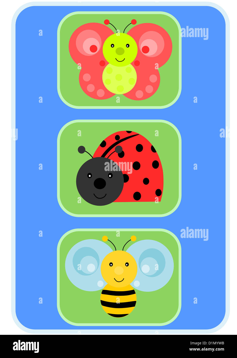 Happy insects: butterfly, bee and ladybird - vector illustration Stock ...