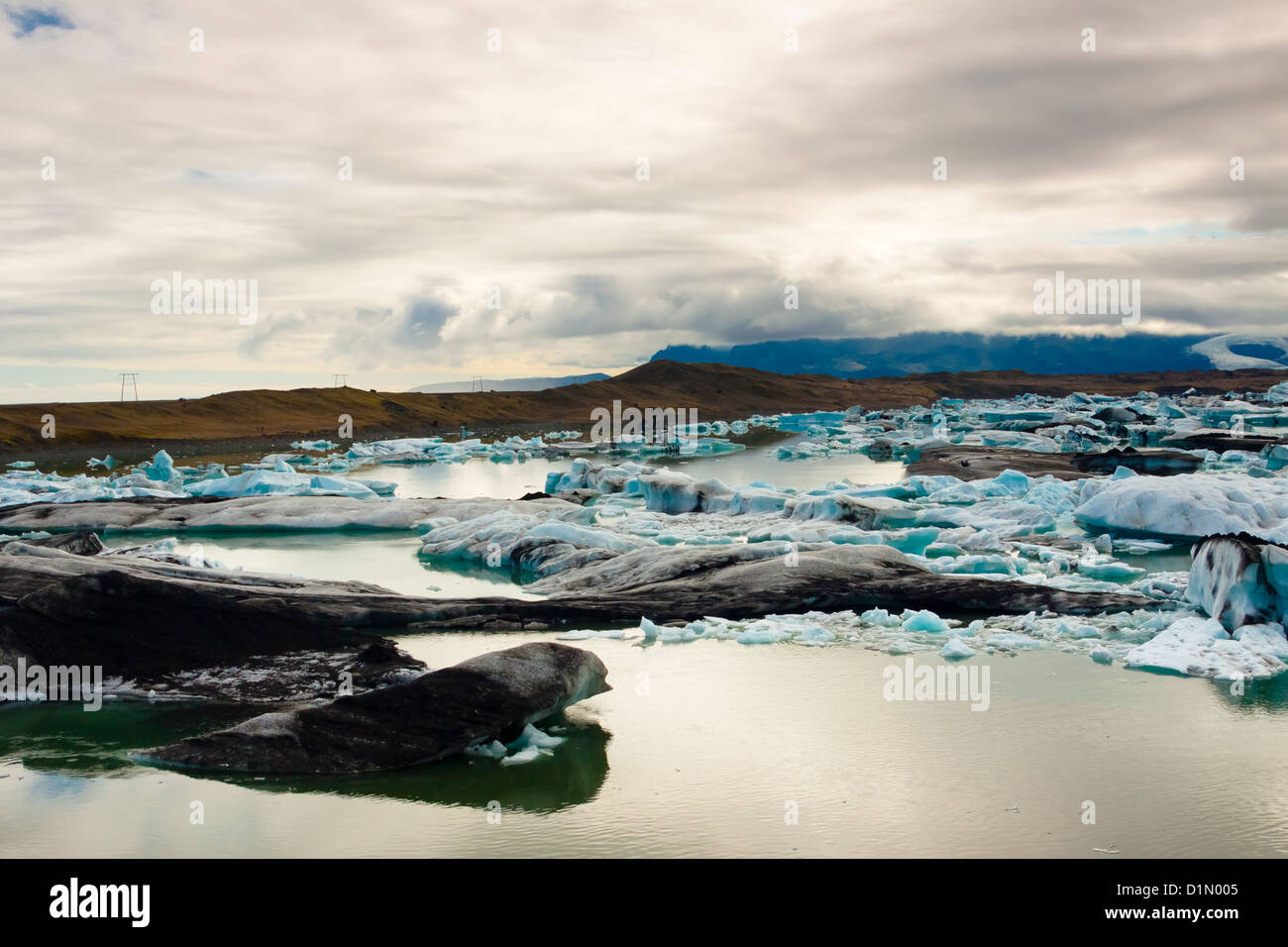Jokulsarlon, blue ice lagoon. Iceland. Summer rainy day Stock Photo - Alamy