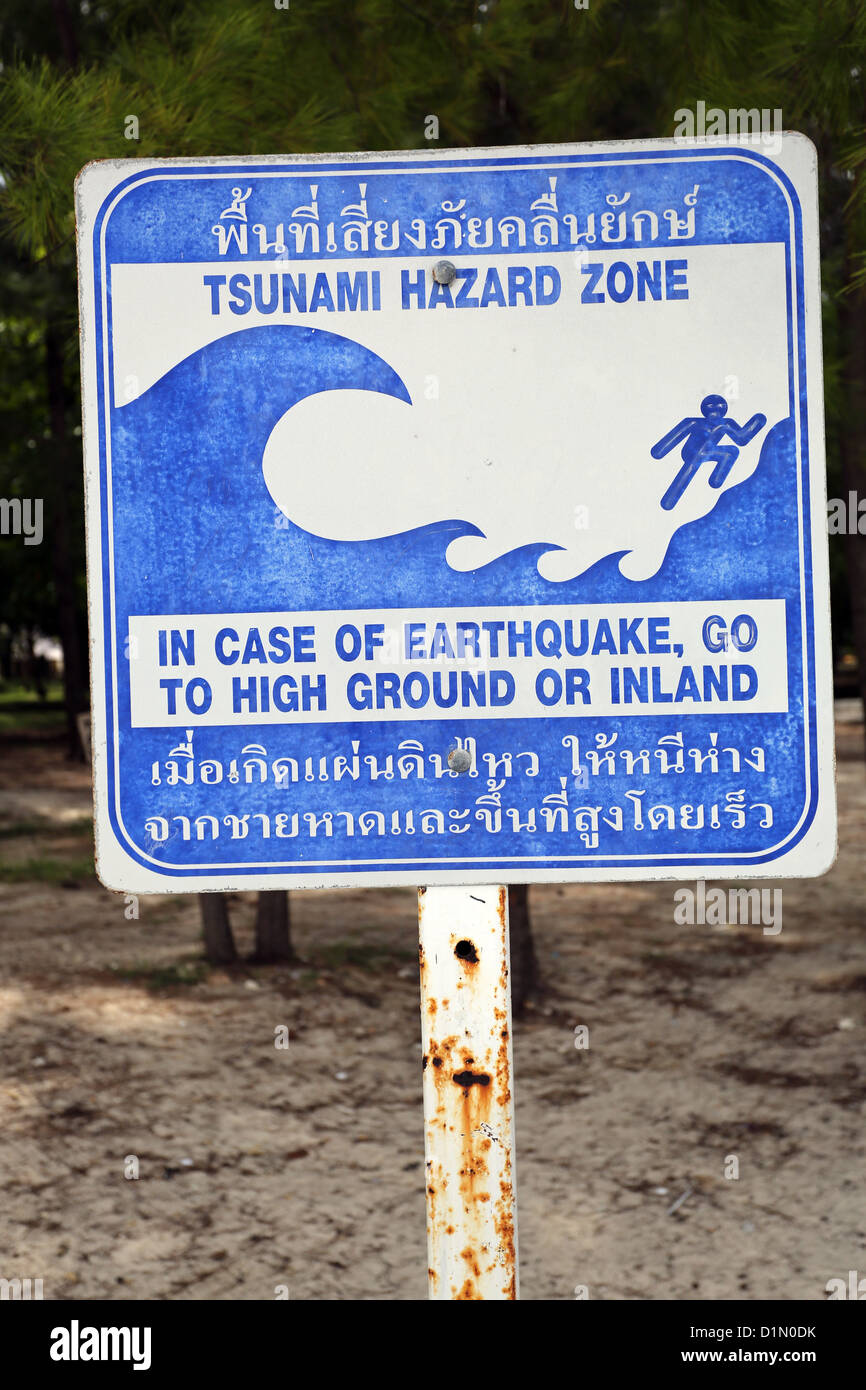Tsunami Hazard Zone sign on Tup Island, Krabi, Phuket, Thailand Stock ...
