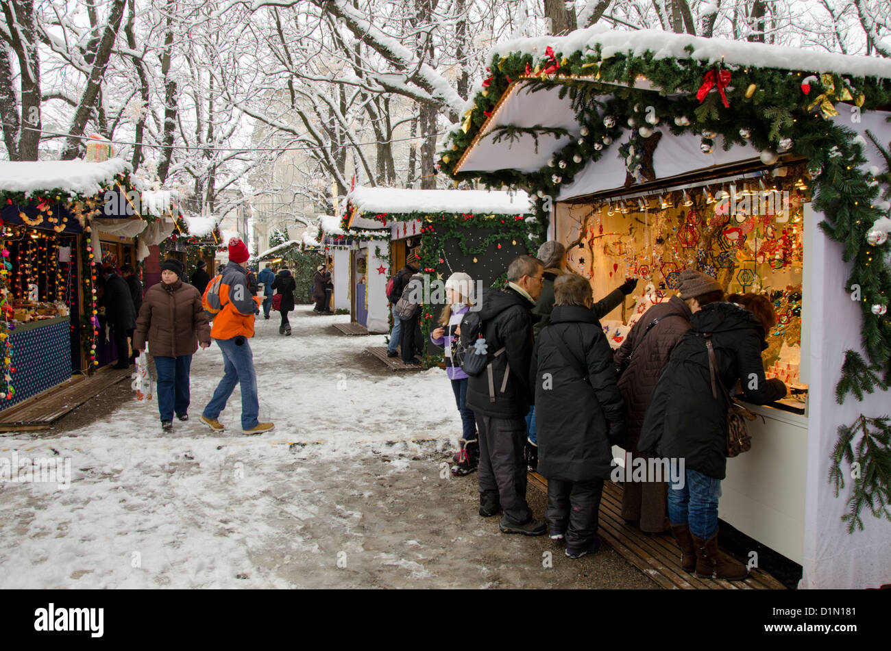 Switzerland, Basel. Munsterplatz Winter Holiday Market (aka Le Marche ...