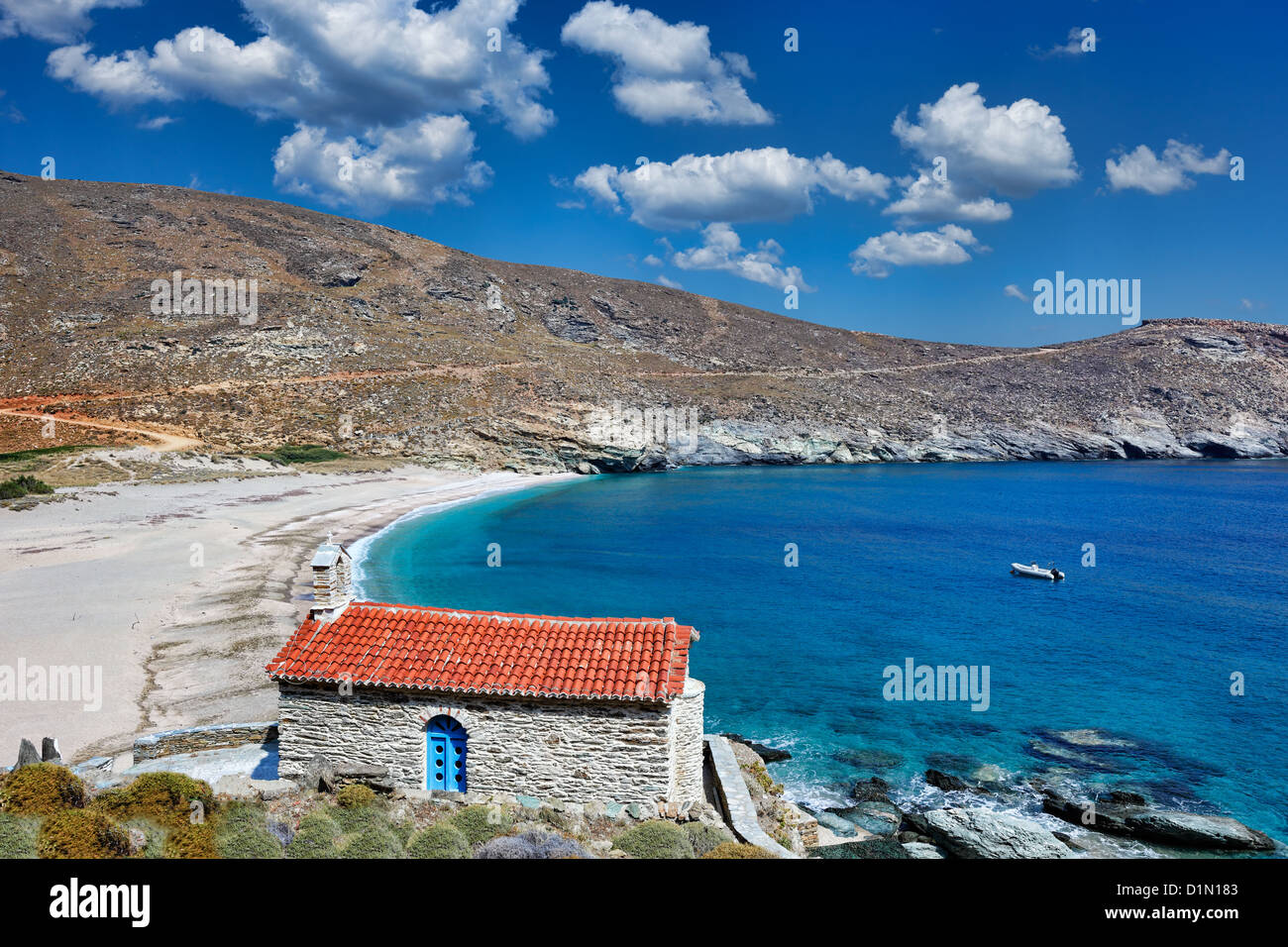 A small chapel in Achla beach of Andros island, Greece Stock Photo - Alamy