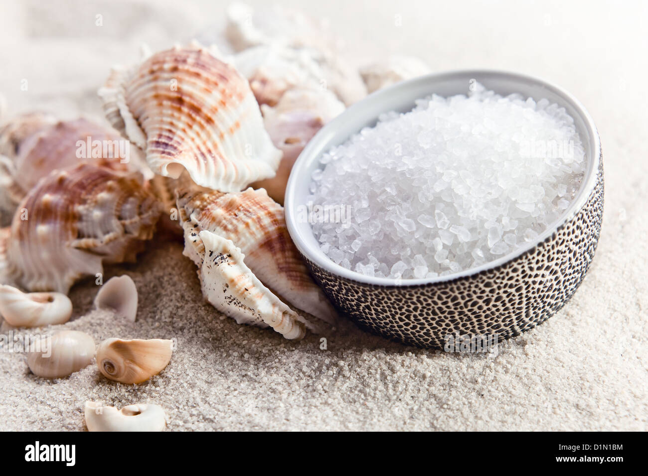 Sea salt and cockleshells on a beach Stock Photo - Alamy