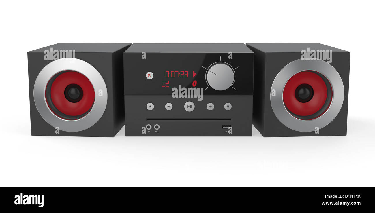 Mini audio system on white background Stock Photo - Alamy