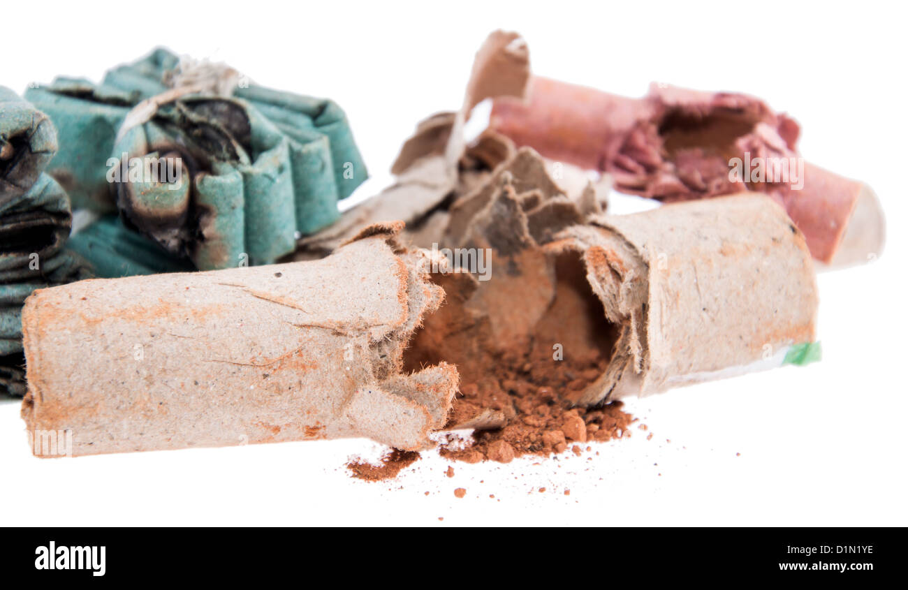 Exploded Firecrackers isolated on white background Stock Photo - Alamy