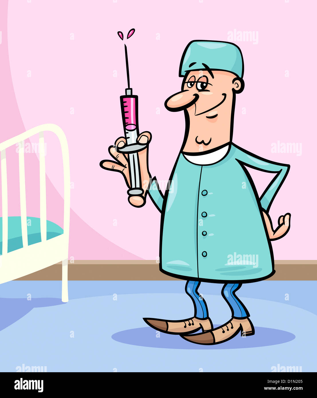 Cartoon Illustration of Male Medical Doctor or Surgeon with Syringe in ...