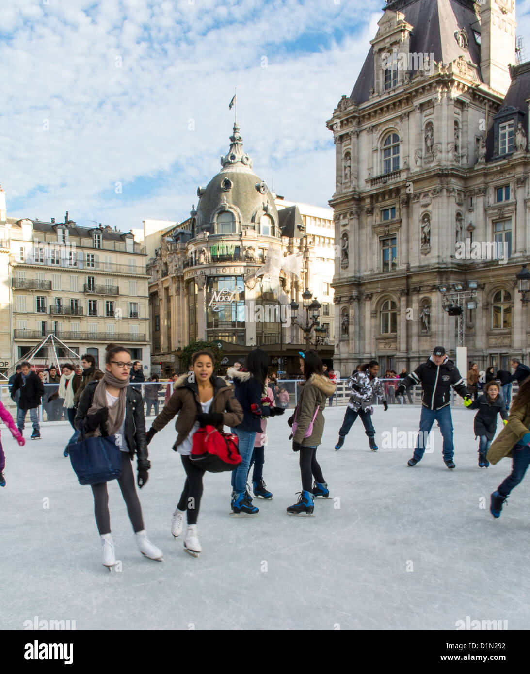 Paris, France, Large crowd Teenagers Street Scenes, People Ice Skating ...
