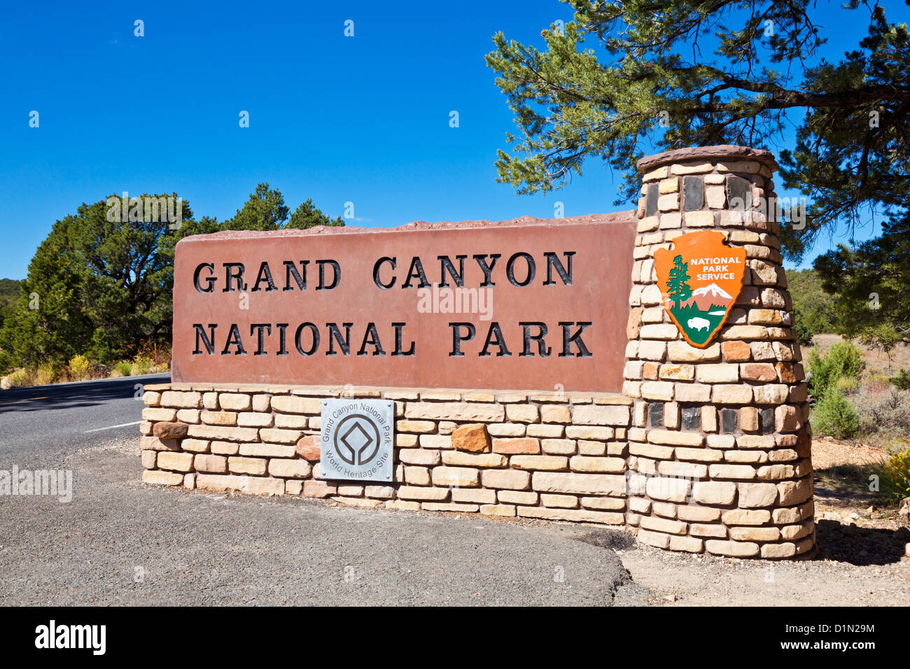 Grand Canyon National Park sign at the entrance to the park Arizona ...