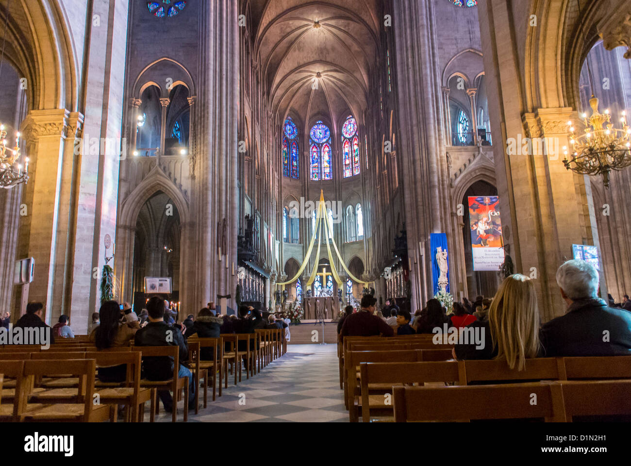 Paris, France, Wide Angle View, Large Crowd People praying at ...