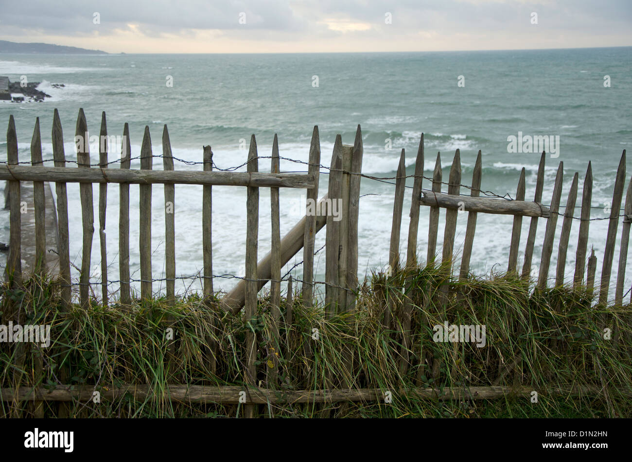 Wooden fence at dunes of france basque country Stock Photo - Alamy