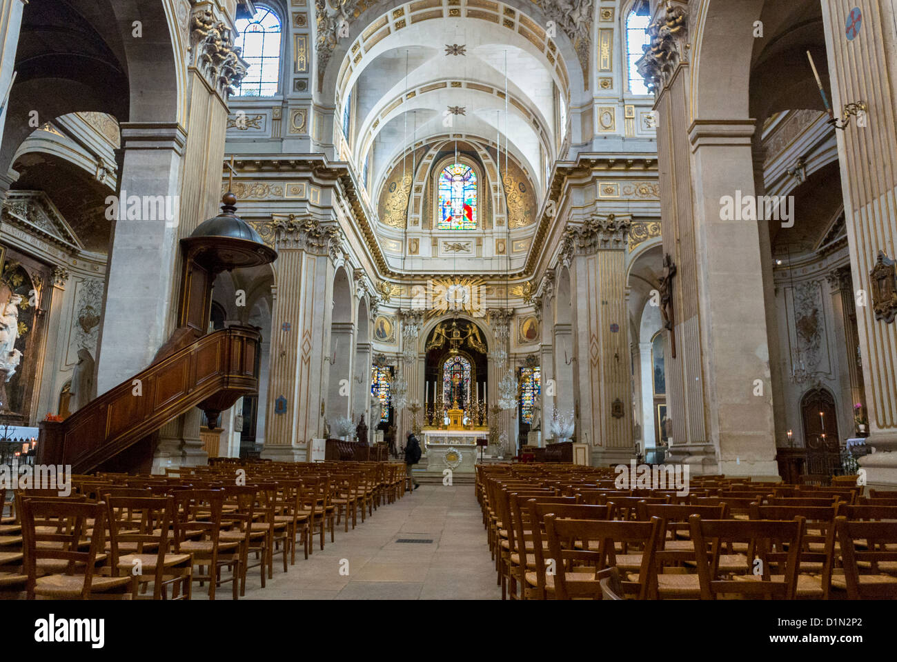 Paris, France, Wide Angle View Inside Empty, Historic French Catholic ...