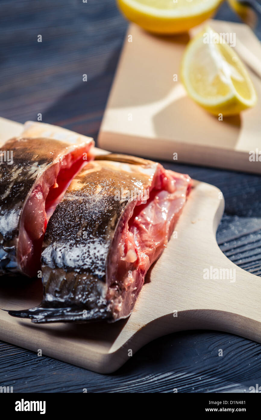 Chopped fresh fish just before frying Stock Photo - Alamy