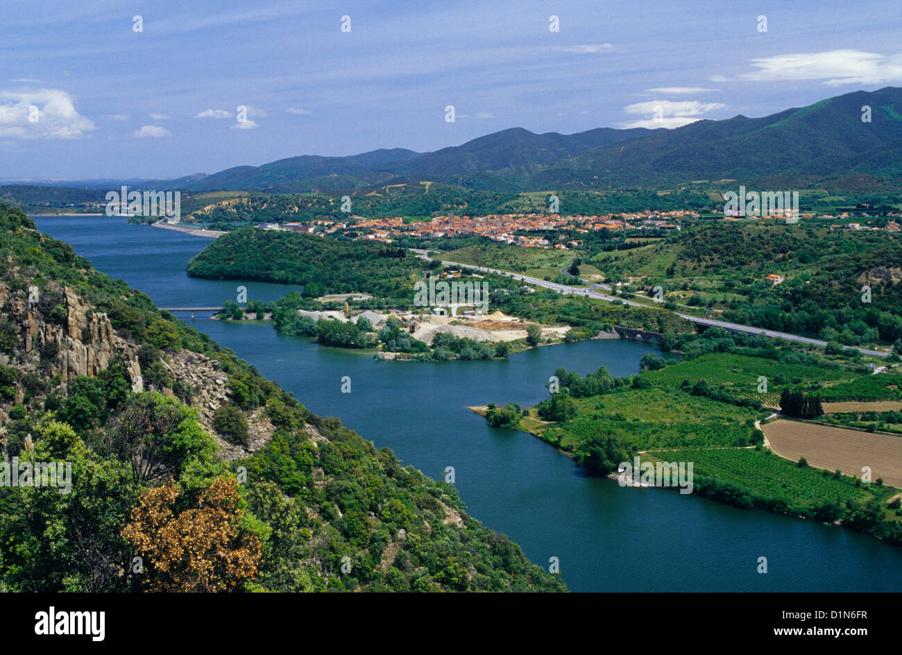 Overview of Tet river and Vinça village, Eastern Pyrenees, Languedoc ...