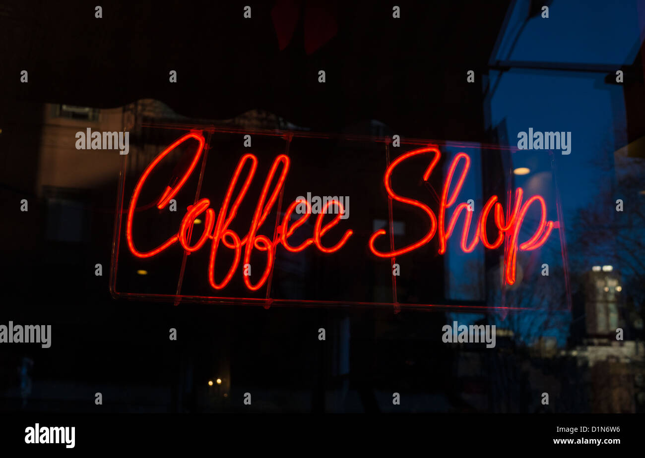Neon coffee shop sign Stock Photo - Alamy