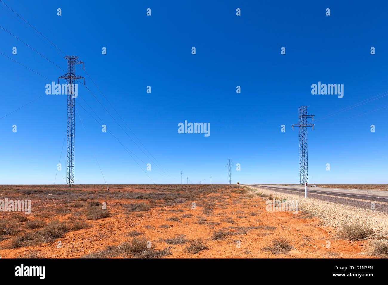 power lines outback road graffiti Woomera power line pylon pylons ...